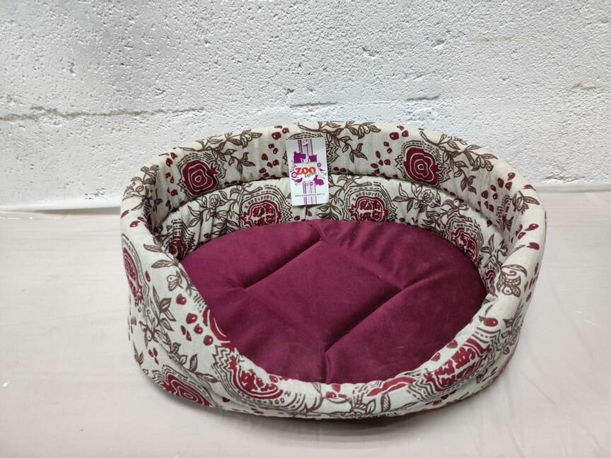 Zooexpress лежанка лен + мебельная ткань бордовая