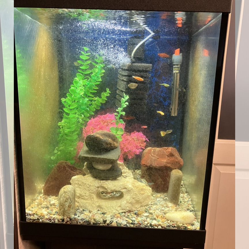 Аквариум с рыбками и тумбой