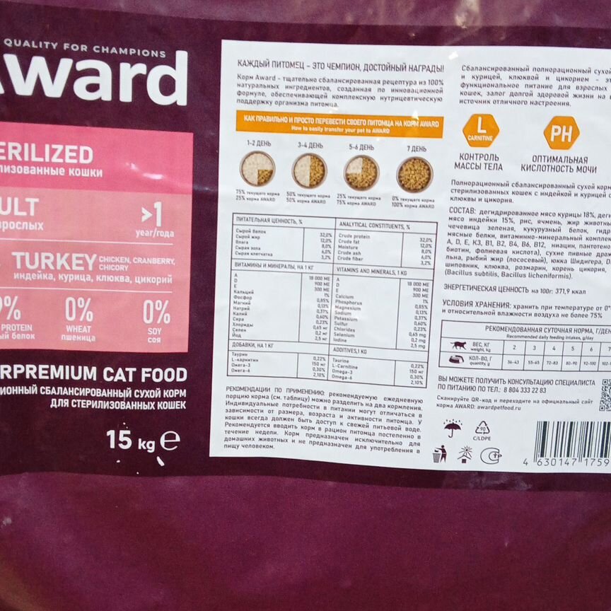 Корм для кошек авард