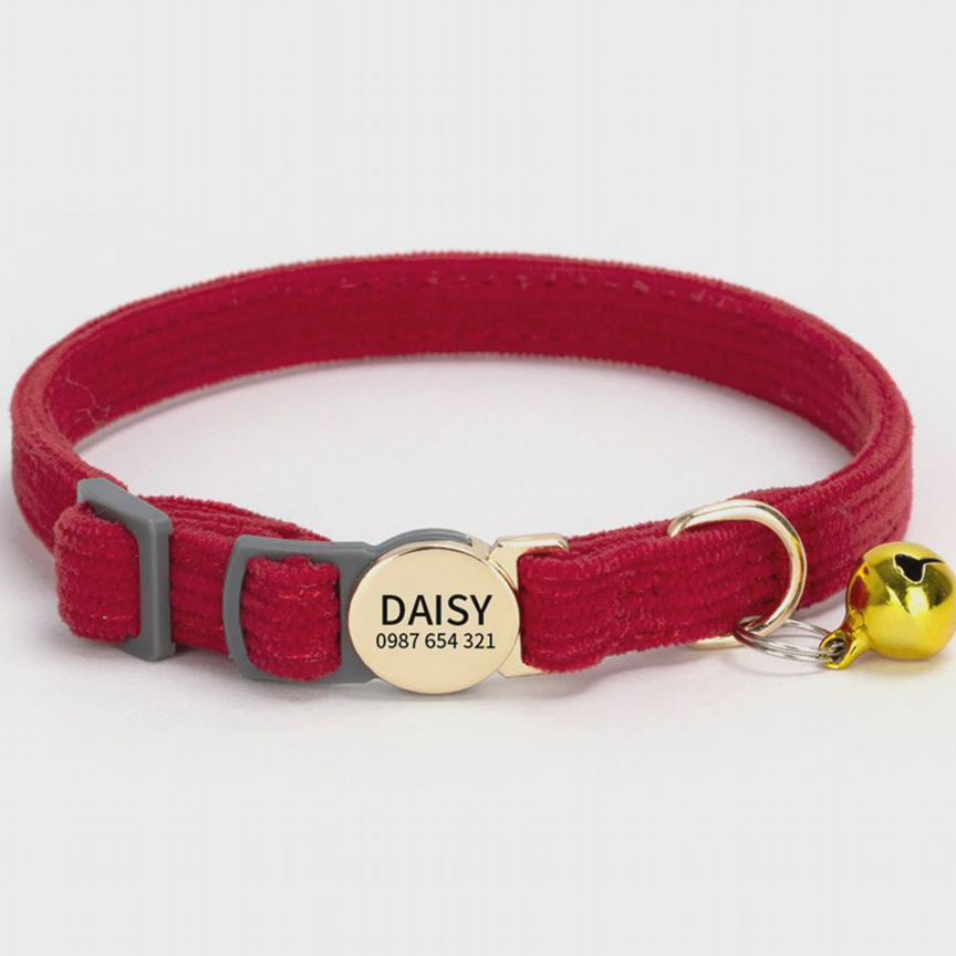 Красный ошейник для кошки Daisy, вельвет с колокольчиком