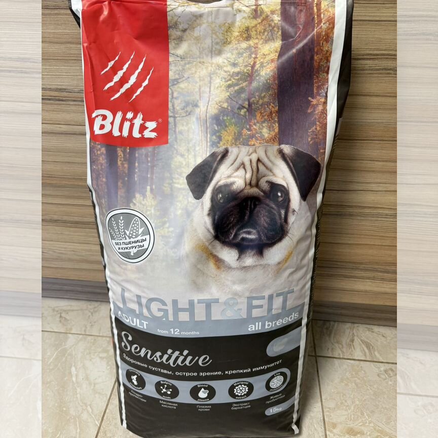 Сухой корм для взр. собак Blitz light & fit, 15 кг