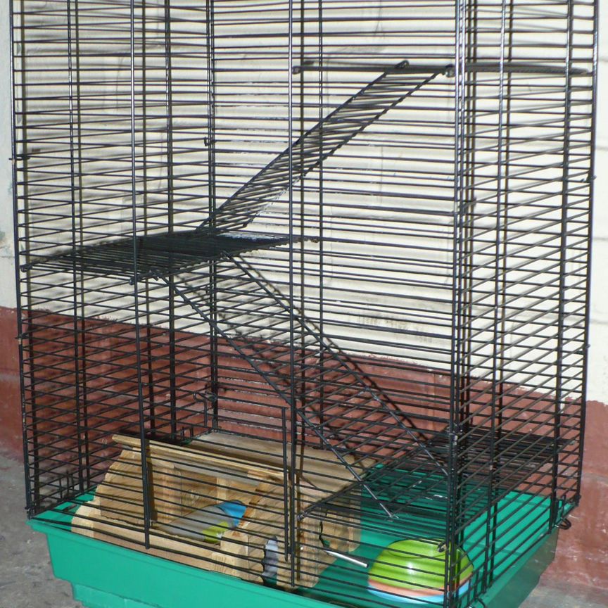 Клетка для грызунов   2 поилки, 3 мисочки и домик