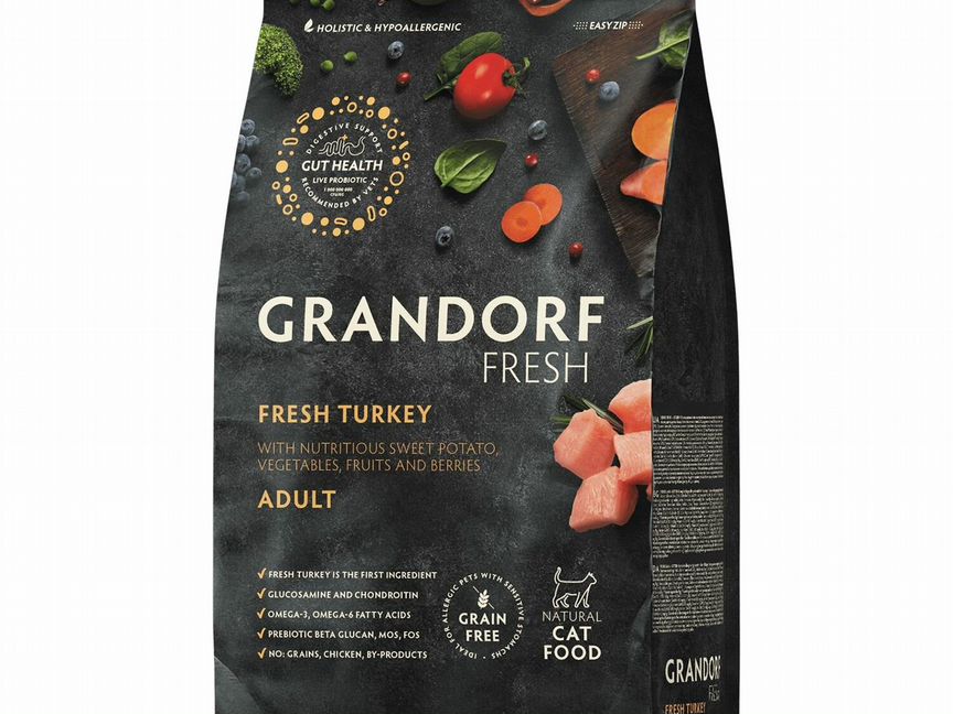 Корм для кошек Grandorf fresh индейка батат 2 кг