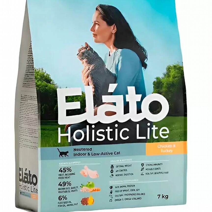 Сухой корм Elato Holistic Lite для кастрированных и стерилизованных кошек с курицей и индейкой - 7 к