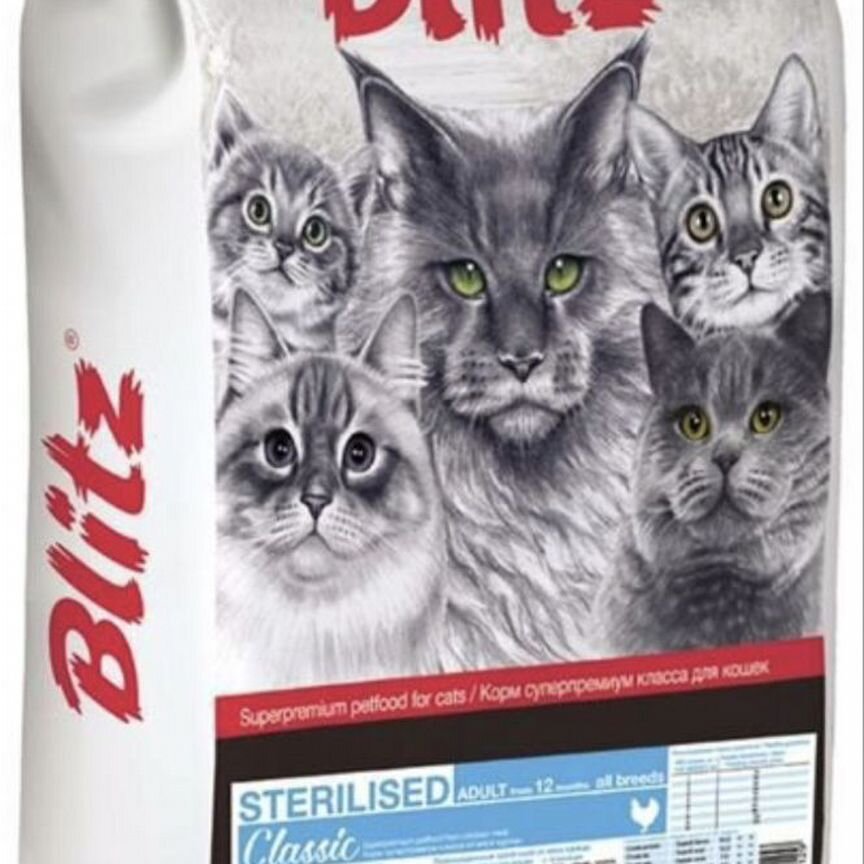 Корм для кошек blitz sterilised с индейкой 10кг