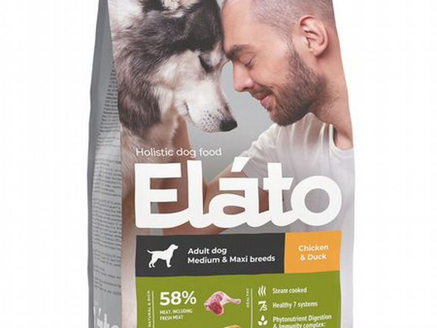Корм Elato (Элато) 2кг для собак, курица/утка