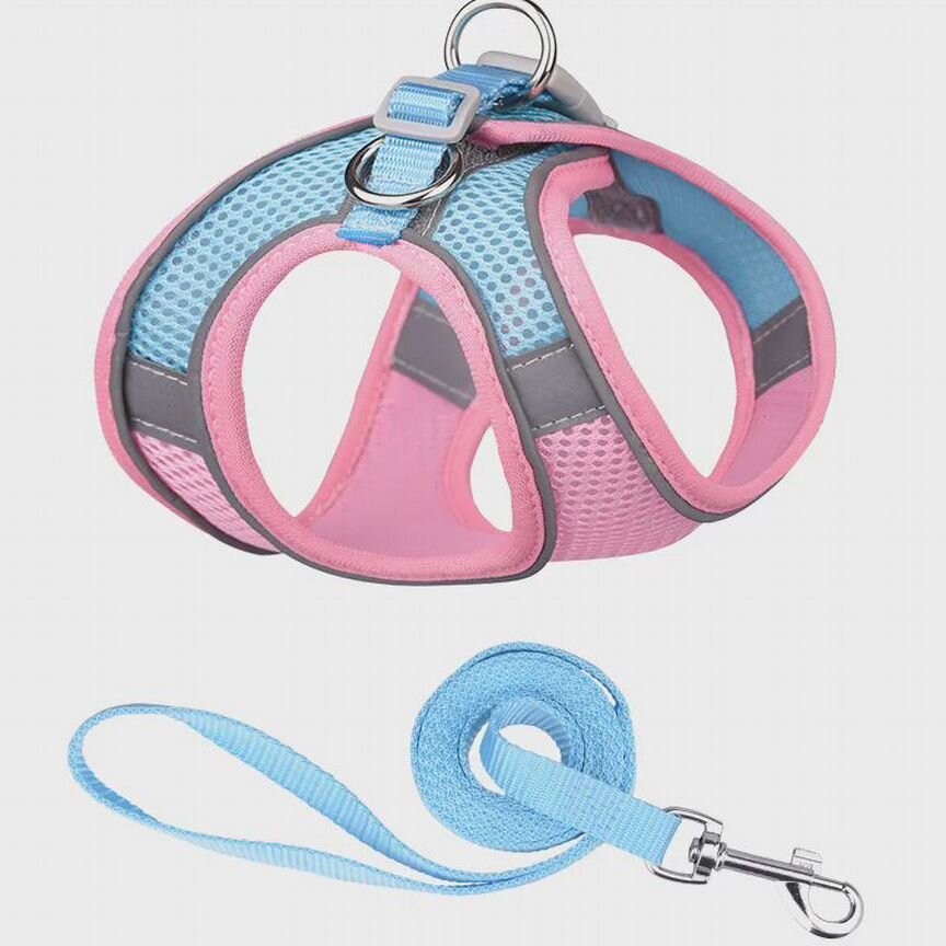 Светоотражающая регулируемая шлейка для собак shengmeiyu Розовый, M 5-6.5kg, Pink Blue