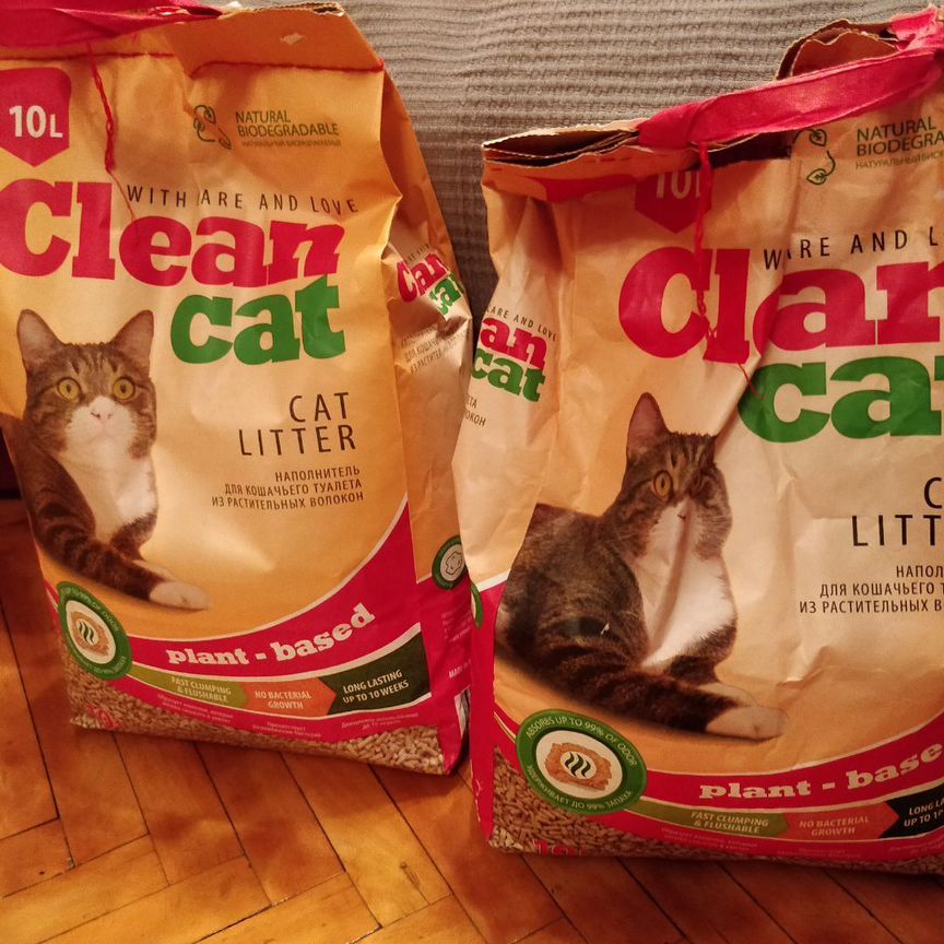 Наполнитель древесный комк. для кошек Clean Cat
