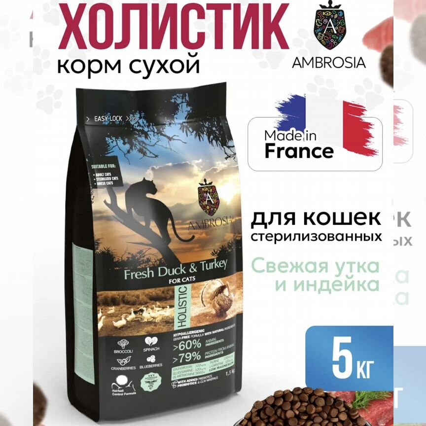 Корм сухой холистик "ambrosia grain free", 5 кг