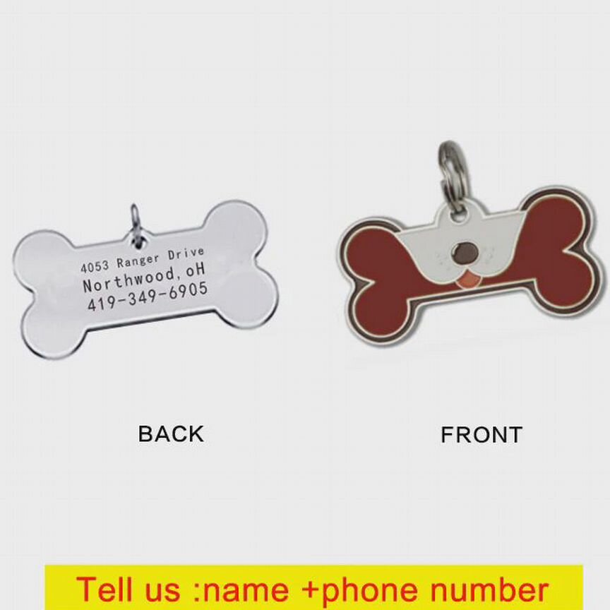 Именная бирка для собаки "Косточка" красная, нержавеющая сталь