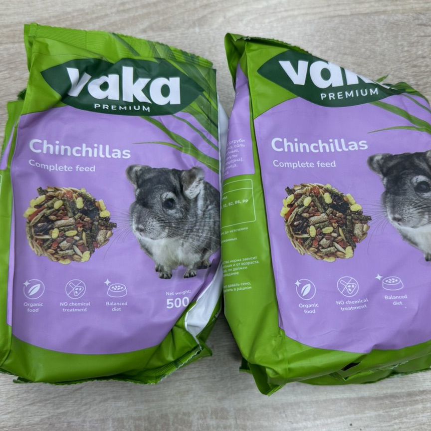Корм для шиншилл Vaka Premium, 4 шт. по 500 гр