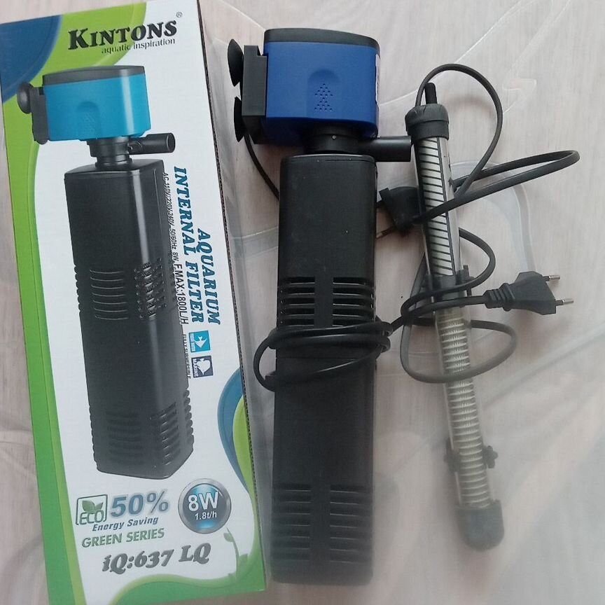 Аквариумный фильтр и термометр