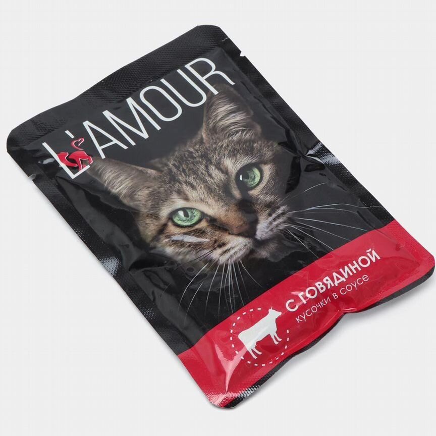 Влажный корм для кошек L*amour, 10 штук (говядина