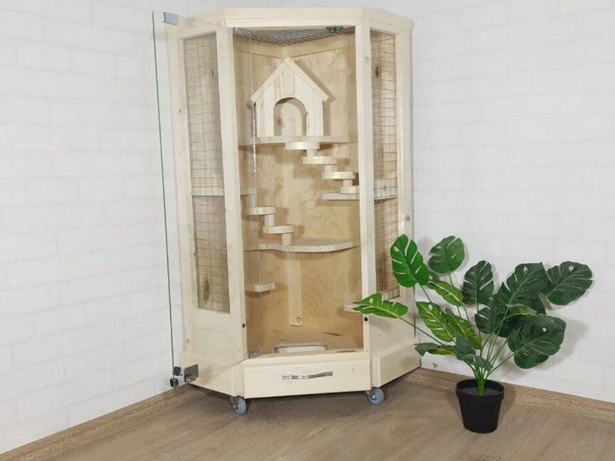 Угловая клетка-витрина для шиншилл, дегу, хорька и