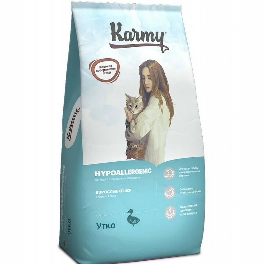 Сухой корм Karmy Hypoallergenic Утка д/кошек 10 кг