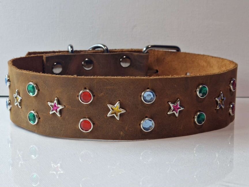 Ошейник кожаный со стразами