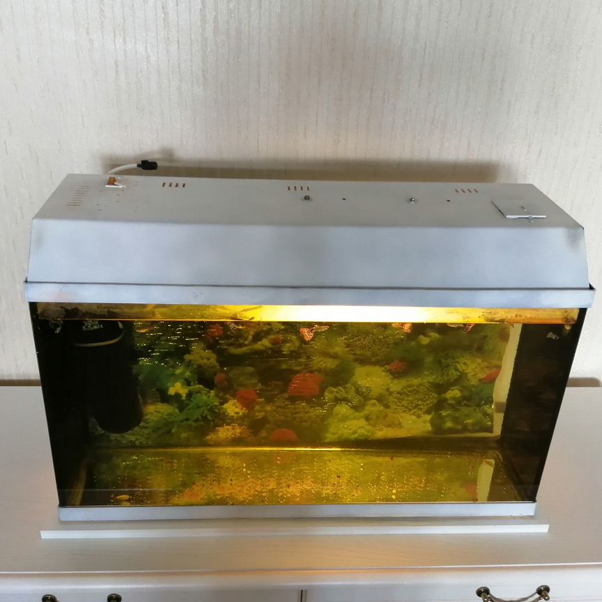 Аквариум на 80л с рыбками, размеры 75*40*25см