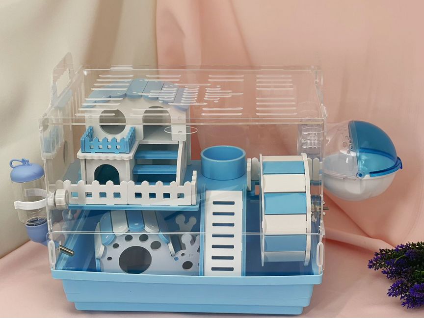 Прозрачная клетка для хомяка (синяя)