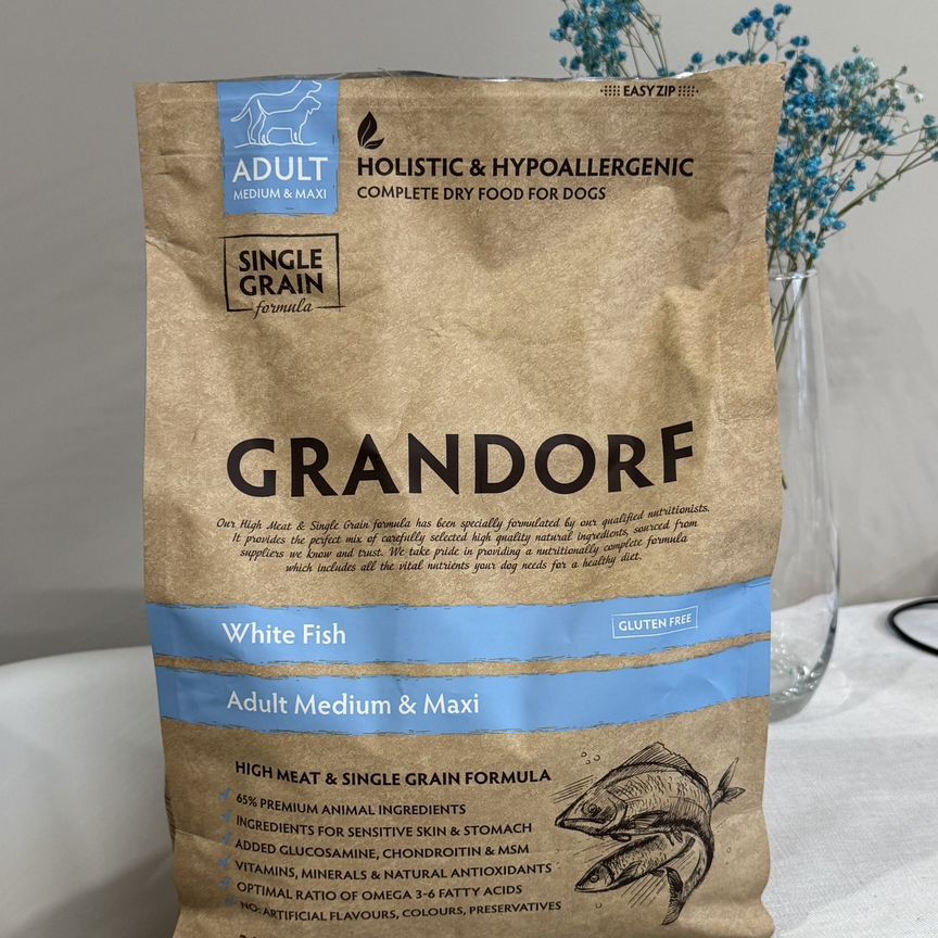 Корм для собак грандорф с белой рыбой
