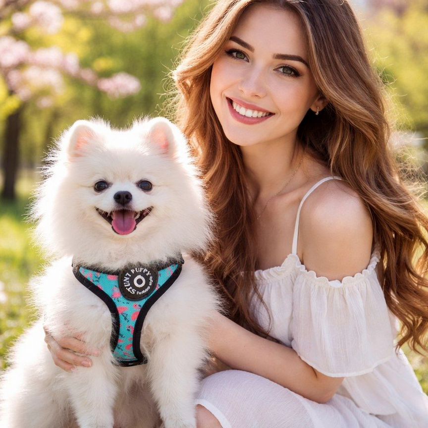 Шлейка для маленькой собаки новая с фламинго