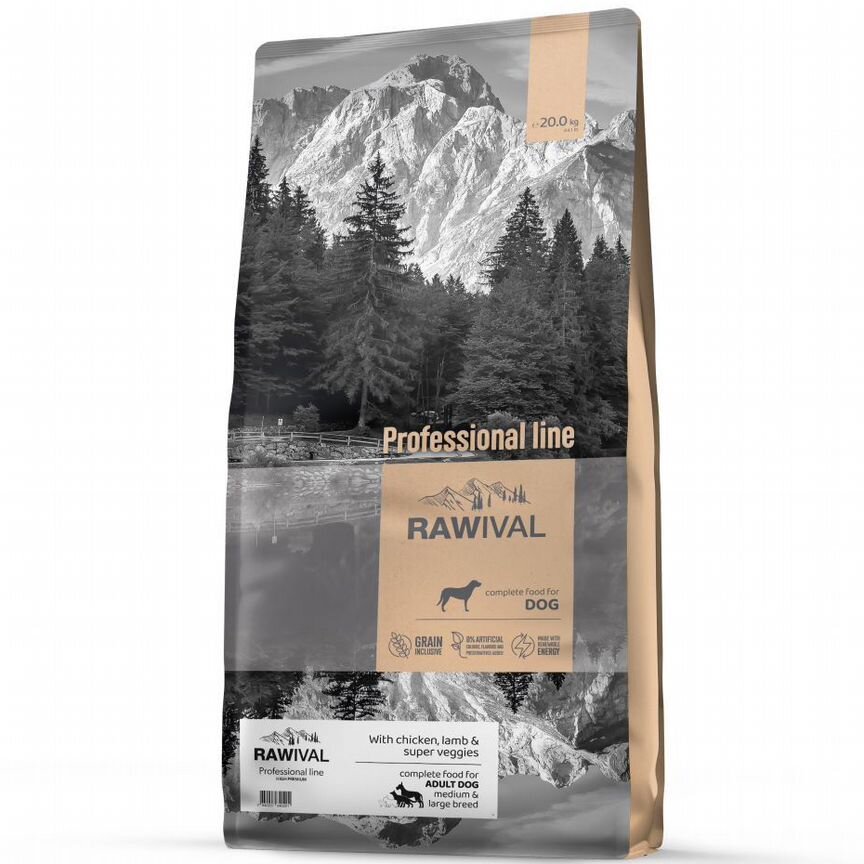 Сухой корм rawival TB (Сербия) бридер для собак с курицей и ягненком - 20 кг