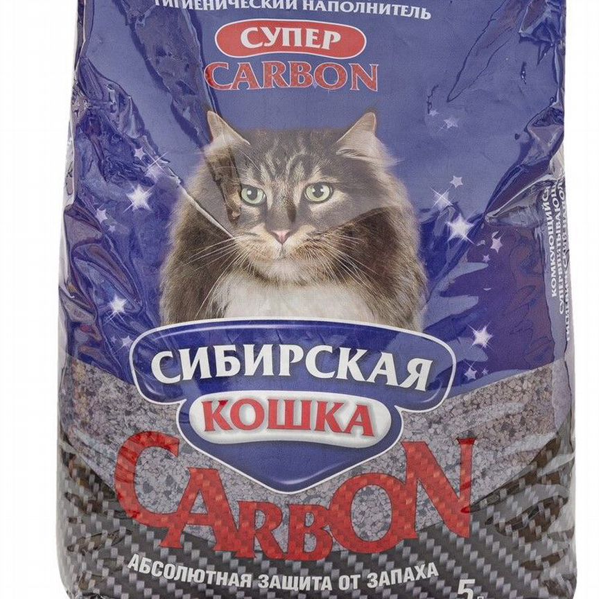 Наполнитель сибирская кошка "Супер Carbon" комкующийся с черными гранулами - 5 л