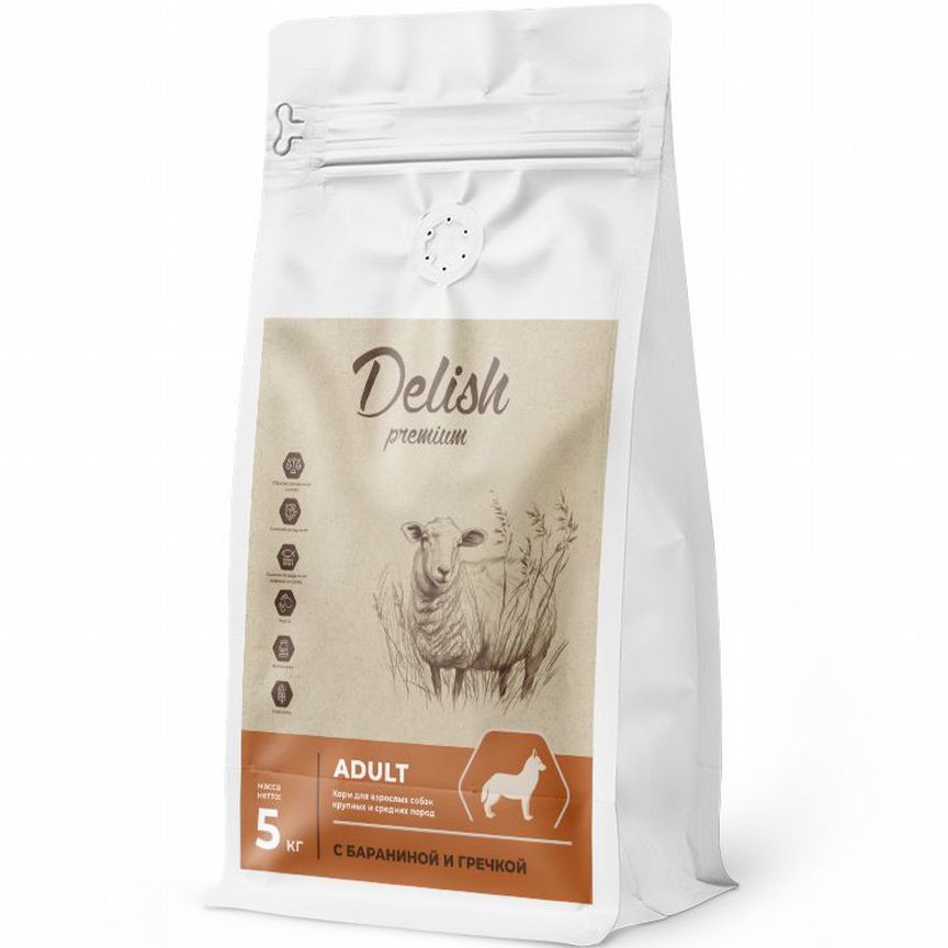 Сухой корм delish для собак, баранина - 5 кг