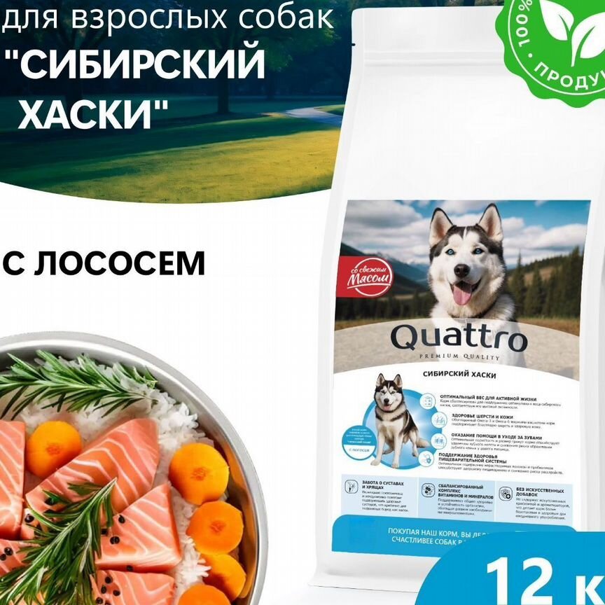 Корм сухой quattro 12 кг, для взрослых собак новый
