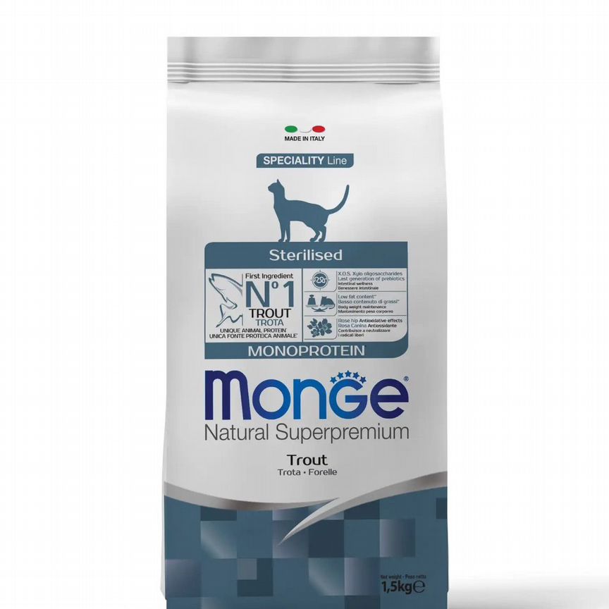 Корм для кошек monge форель доя стерелизованных