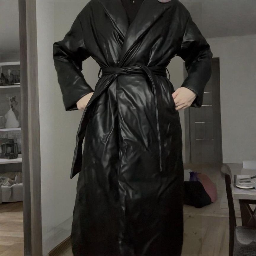 Кожаное пальто зимнее