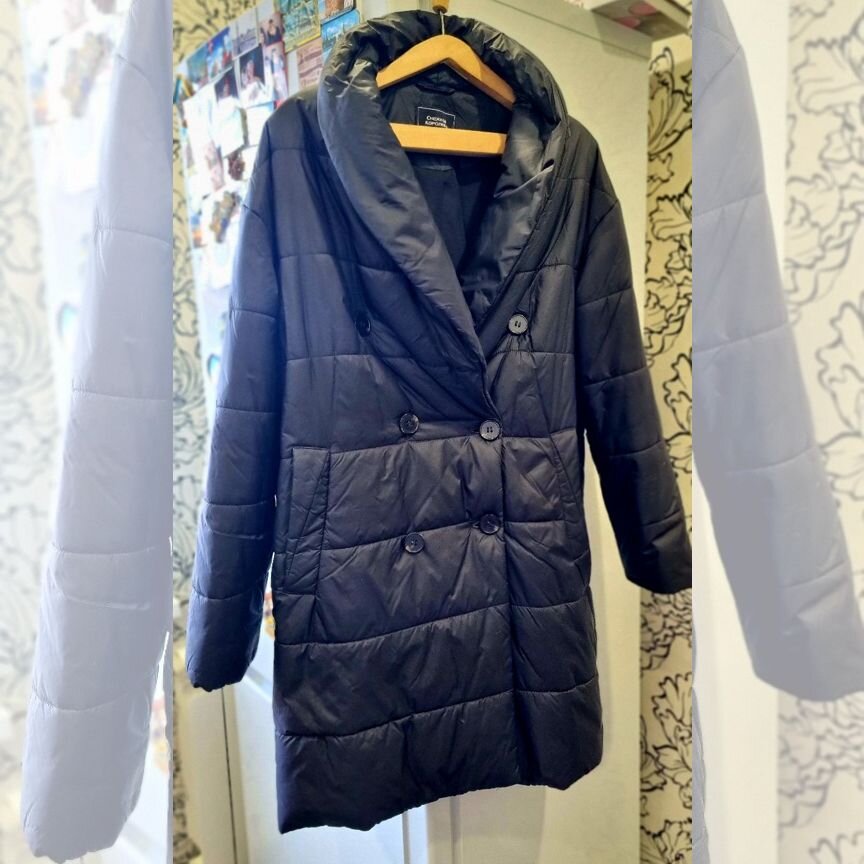 Стеганое двубортное пальто