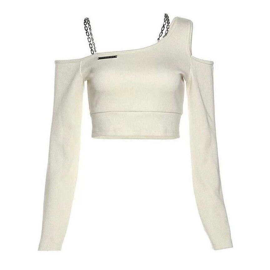 Короткий топ на одно плечо, с цепочкой