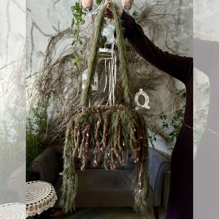 Вязаная сумка мох, сумка фермуар, кросс-боди